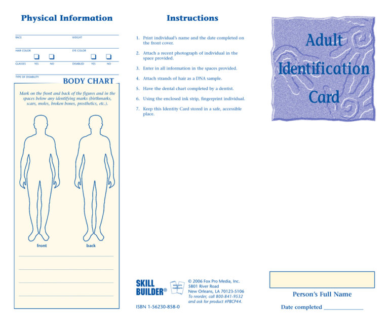Adult Identification Cards With Ink Strip | Fire Safety For Life