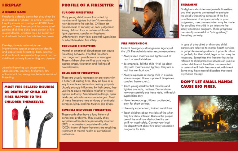 Juvenile Fire Setters Pamphlet | Fire Safety For Life