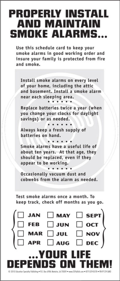 Smoke Alarms Schedule Card | Fire Safety For Life