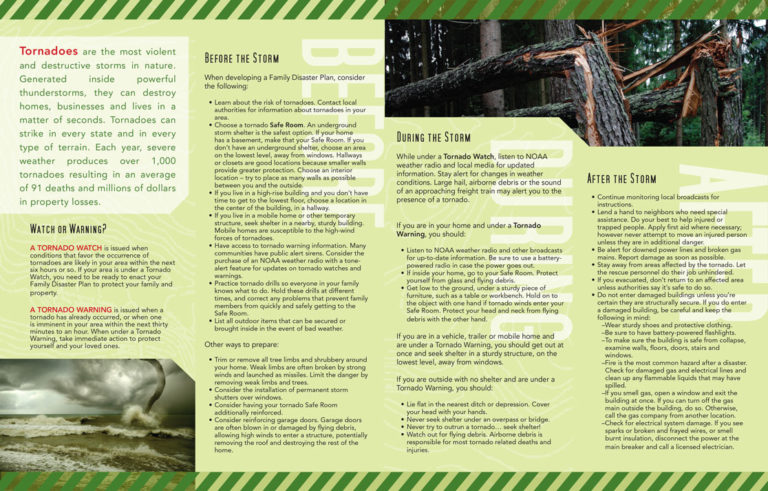 Tornado Safety Brochure | Planning Ahead | Fire Safety For Life