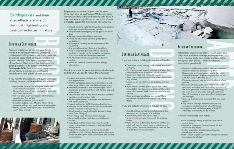 Earthquake Safety Brochure | Planning Ahead | Fire Safety For Life