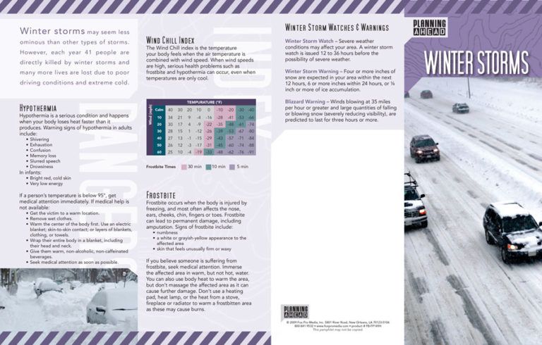 Winter Storms Safety Brochure | Planning Ahead | Fire Safety For Life