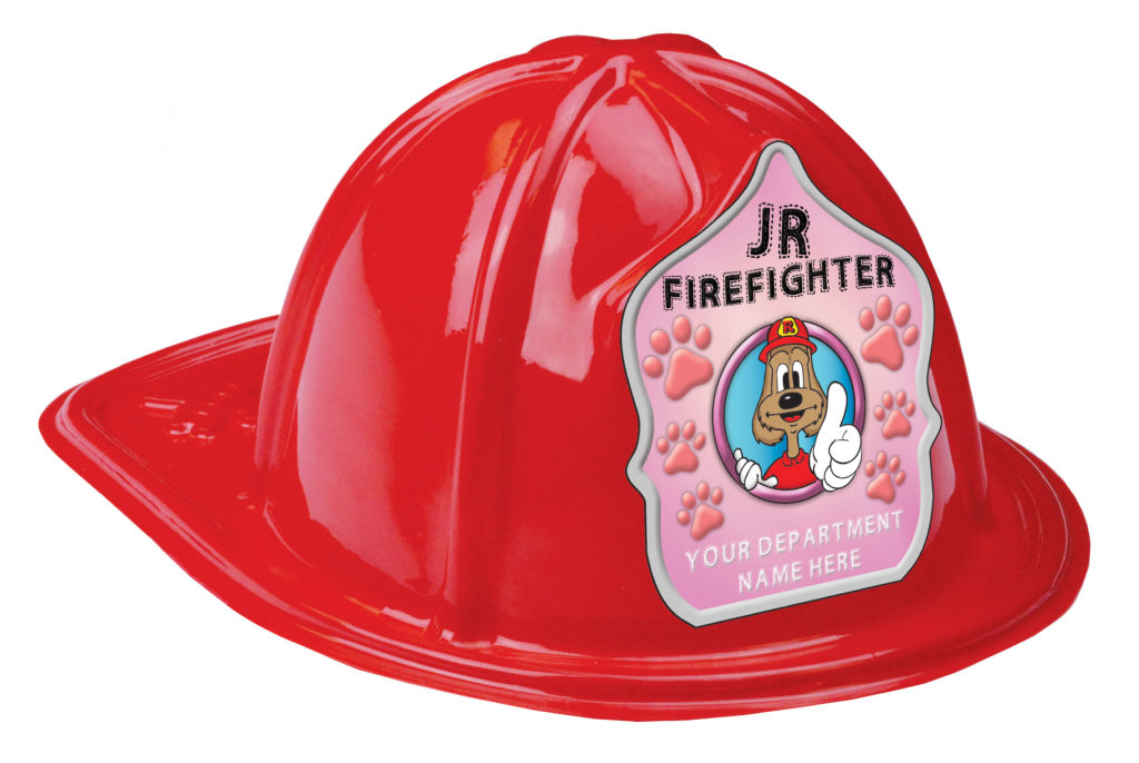 Red the Fire Dog "Jr. Firefighter" Fire Hats - Custom Pink Label