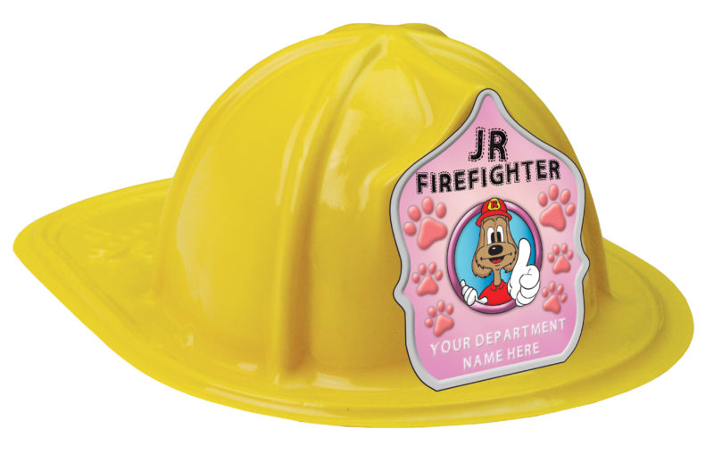Red the Fire Dog "Jr. Firefighter" Fire Hats - Custom Pink Label