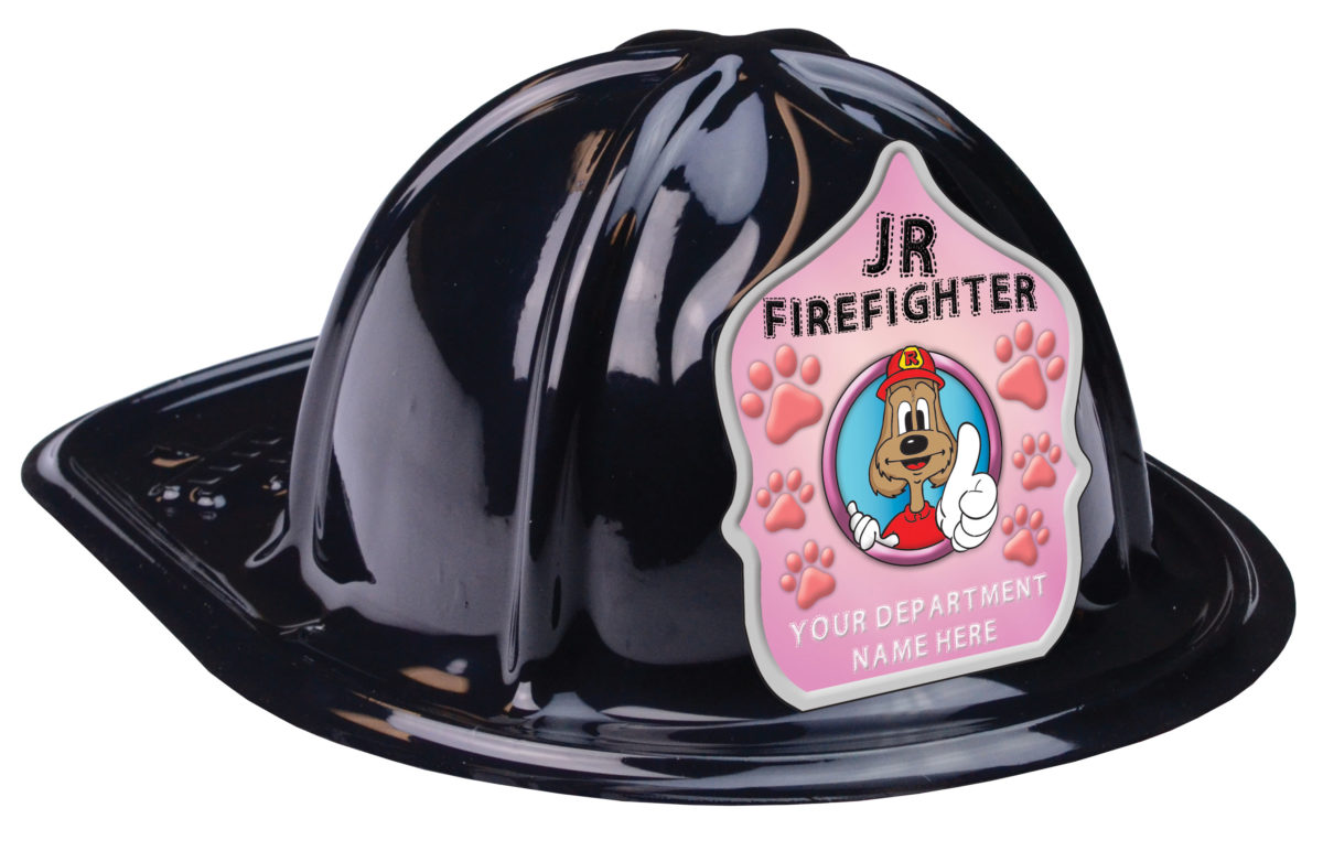 Red the Fire Dog "Jr. Firefighter" Fire Hats - Custom Pink Label