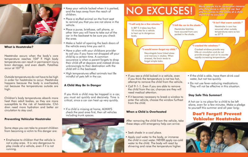 Hot Car Deaths Brochure: Child Heatstroke Prevention | Fire Safety For Life
