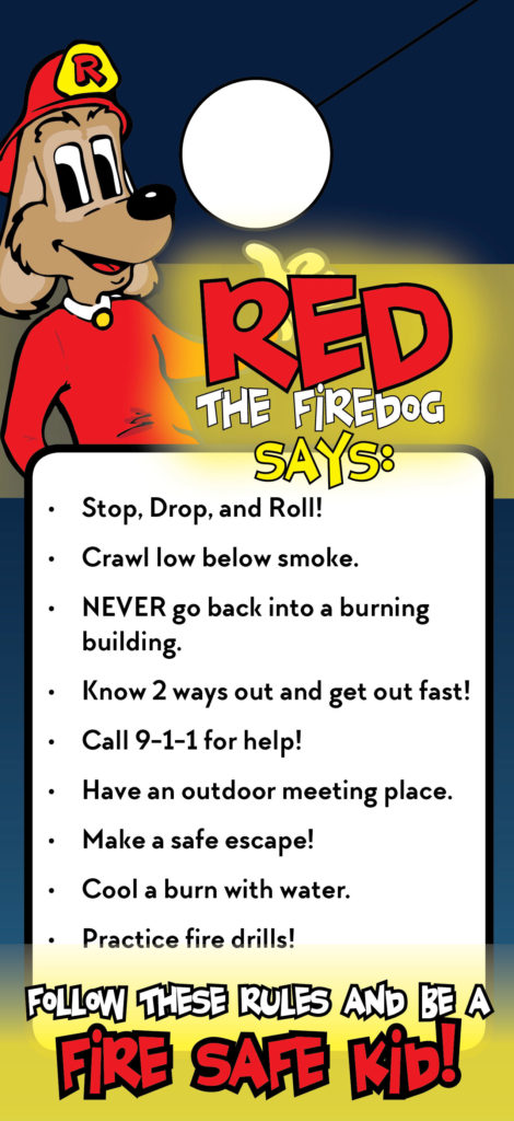 Red the Fire Dog's "Fire Safe Kids" Door Hanger • Fire Safety Tips