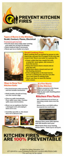 Kitchen Fire Prevention Information Card | Fire Safety Education