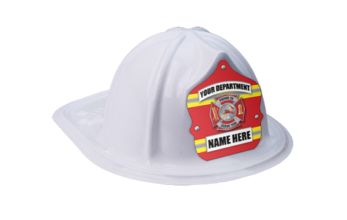 Personalized Kids Fire Hats – Custom Red & Yellow Uniform Label