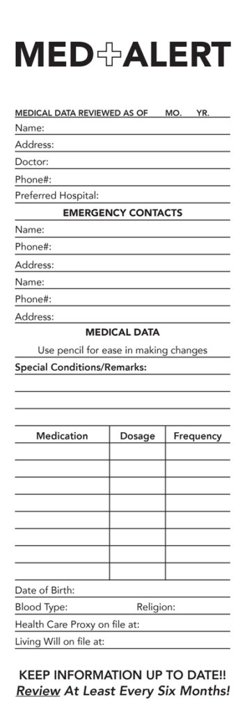 Med Alert Emergency Information Pocket Pouch with Magnet